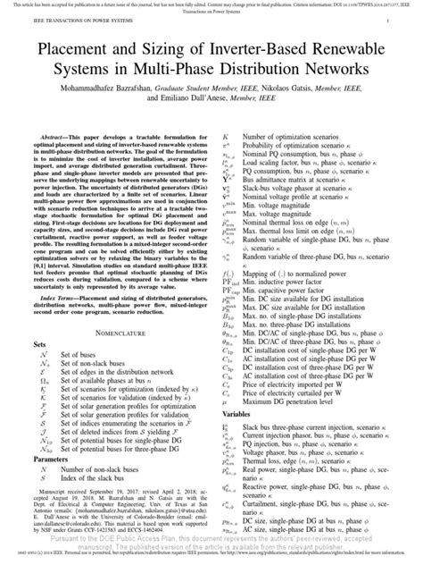 Ieee Placement And Sizing Of Inverter Based Renewable Pdf Mathematical Optimization Power