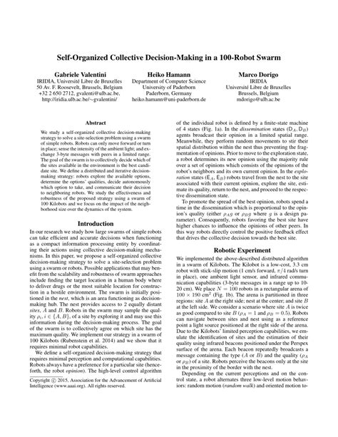 Pdf Self Organized Collective Decision Making In A 100 Robot Swarm