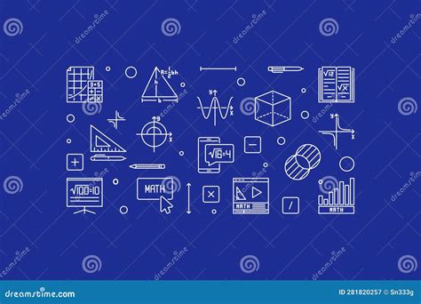 Mathematical Sciences Concept Vector Thin Line Horizontal Banner Math