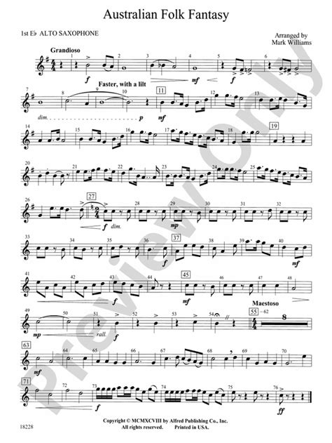 Australian Folk Fantasy E Flat Alto Saxophone E Flat Alto Saxophone Part Digital Sheet Music