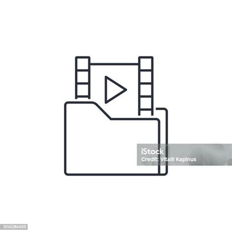 비디오 파일이 있는 폴더입니다 관리 멀티미디어 미디어 영화 시네마 아카이브 벡터 선형 아이콘은 흰색 배경에 분리되어 있습니다 검사 보기에 대한 스톡 벡터 아트 및 기타