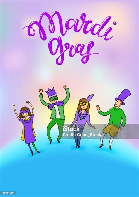마디 그 라 지방 화요일 사람들이 춤을 3d 스타일 글자 그림 벡터 포스터 또는 배너 또는 카니발에 대 한 서식 파일을 디자인 합니다 Mardi Gras에 대한 스톡 벡터