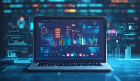 Laptop Displaying Data Visualizations And Graphs On The Screen For Business Analytics Stock
