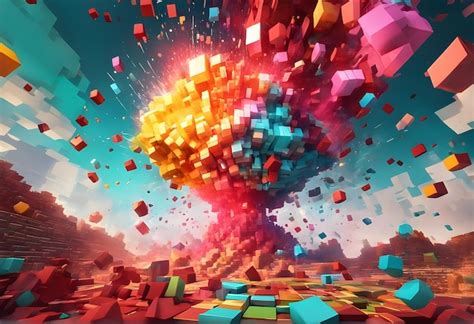 Premium Photo Explosion Of Colorful Glowing Cubes 4k Wallpaper Pink Color Yellow Blue Purple