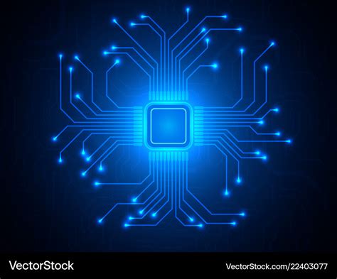 Cpu Chip On Blue Background Microprocessor Vector Image