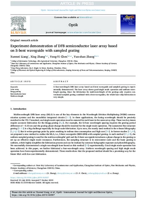 Pdf Experiment Demonstration Of Dfb Semiconductor Laser Array Based On S Bent Waveguide With