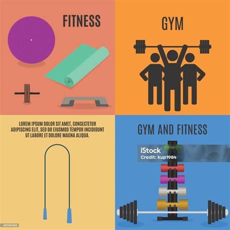 체육관 및 피트 니스 벡터 일러스트 레이 션에 대 한 평면 디자인 요소입니다 Sport Set에 대한 스톡 벡터 아트 및 기타 이미지 Sport Set 거리 건강한
