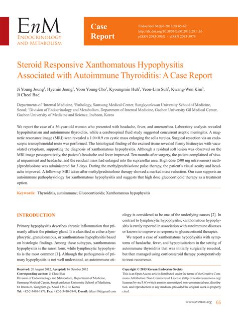 Pdf Steroid Responsive Xanthomatous Hypophysitis Associated With Autoimmune Thyroiditis A