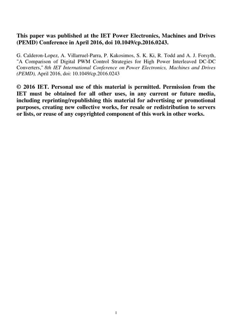 Pdf Comparison Of Digital Pwm Control Strategies For High Power Interleaved Dc Dc Converters