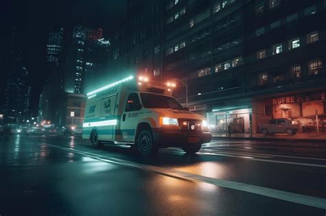 Premium Ai Image Ambulance Goes On The Night Rainy City Neural Network Ai Generated