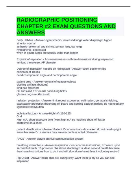 Radiographic Positioning Chapter 2 Exam Questions And Answers Radiographic Stuvia Us