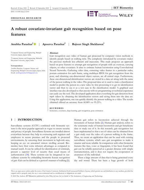 Pdf A Robust Covariate‐invariant Gait Recognition Based On Pose Features