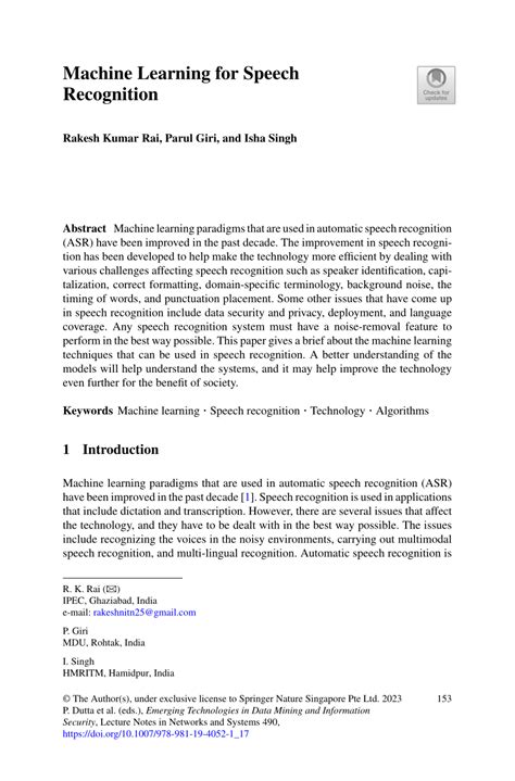 PDF Machine Learning For Speech Recognition