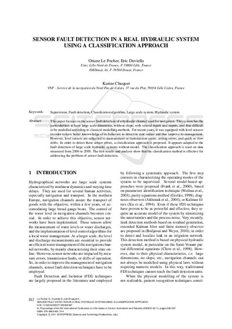 Pdf Sensor Fault Detection In A Real Hydraulic System Using A