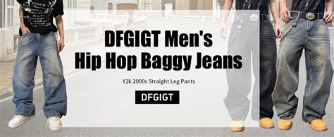 Dfgigt Mens Streetwear Hip Hop Baggy Jeans Wide Leg Skater Denim Pants