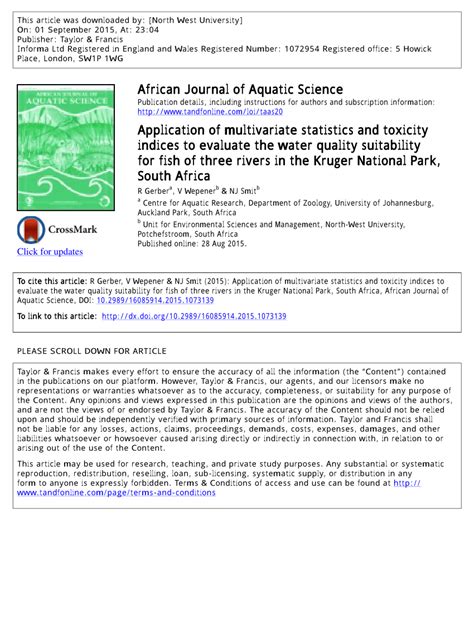 Pdf Application Of Multivariate Statistics And Toxicity Indices To Evaluate The Water Quality