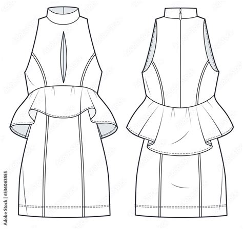Mini Dress Technical Fashion Illustration Womens Dress Fashion Flat Drawing Template Slim Fit