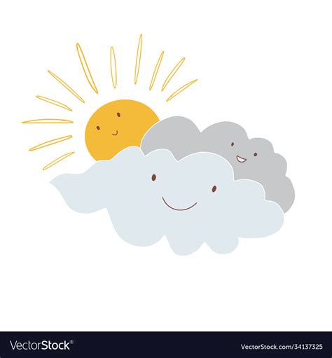 Happy Sun And Cute Clouds Cartoon Royalty Free Vector Image