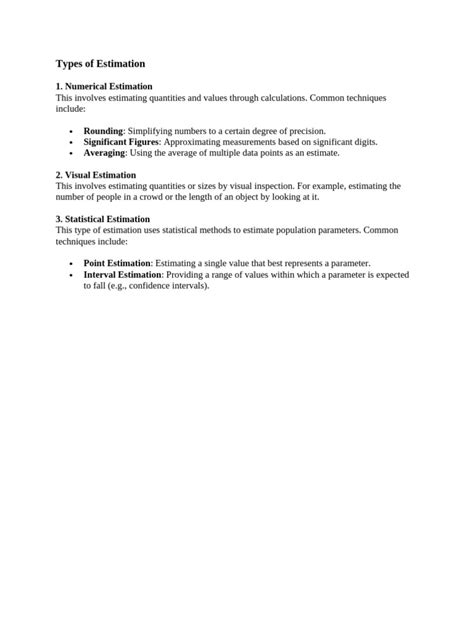 Types Of Estimation Pdf