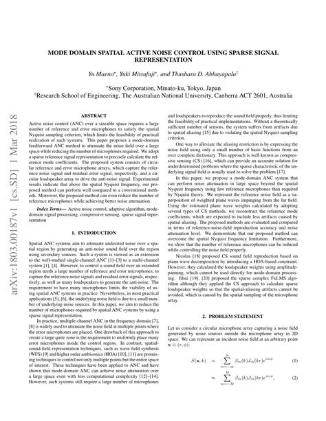 Pdf Mode Domain Spatial Active Noise Control Using Sparse Signal