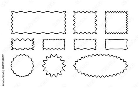 Set Of Circular And Square Frames With Wavy And Zigzag Edges Rectangular And Round Shapes With