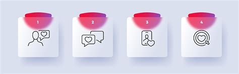 장거리 관계 설정 아이콘입니다 화상 통화 남자 심장 전화 회의 웹 사이트 날짜 데이트와 음성 거품 감정 개념 유리 형태론 비즈니스 및 광고에 대한 벡터 라인 아이콘 14에