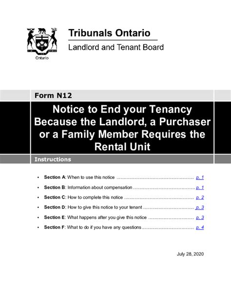 Fillable Online Form N12 Notice To End Your Tenancy Because The Landlord A Purchaser Or A