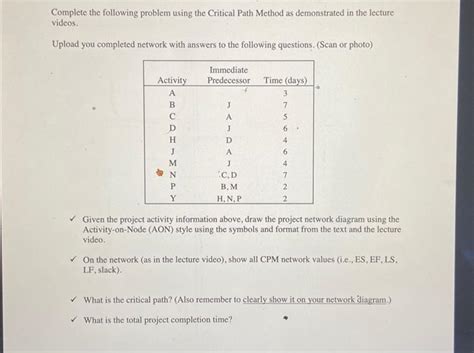 Solved Complete The Following Problem Using The Critical