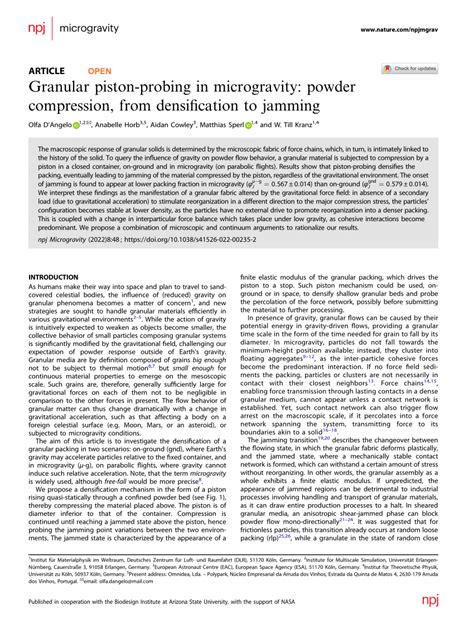Pdf Granular Piston Probing In Microgravity Powder Compression From Densification To Jamming