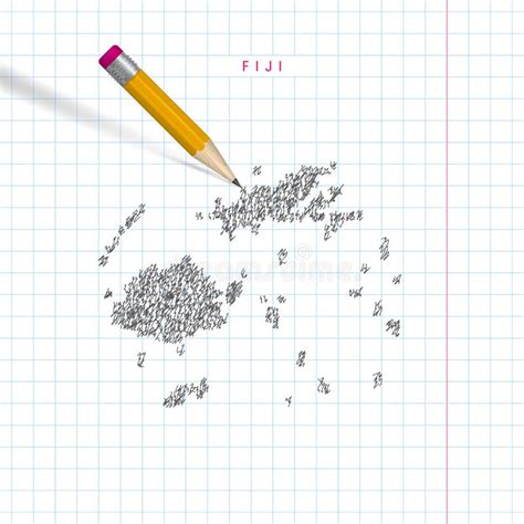 Fiji Sketch Scribble Vector Map Drawn On Checkered School Notebook
