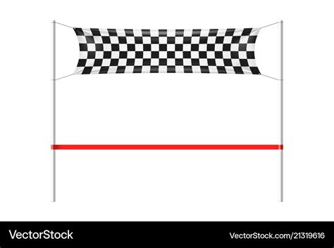Checkered Finish Line Banner With Red Ribbon Vector Image