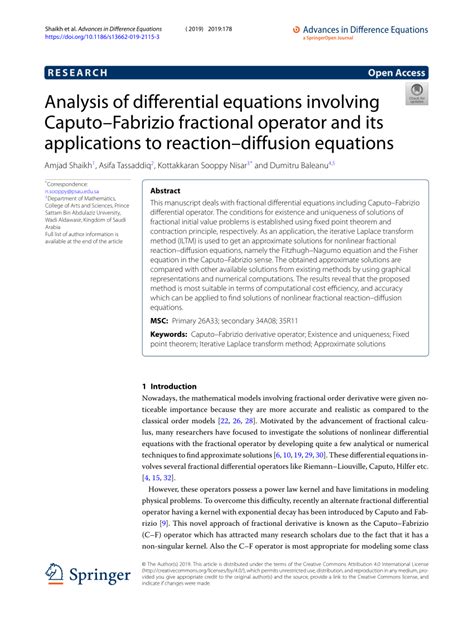Pdf Analysis Of Differential Equations Involving Caputo Fabrizio Fractional Operator And Its
