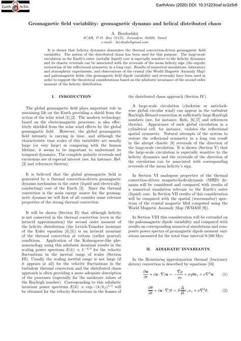 Pdf Geomagnetic Field Variability Geomagnetic Dynamo And Helical Distributed Chaos