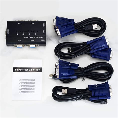Usb Vga Kvm Switch With 4 Cables 4 Port Selector Switcher For 4pc