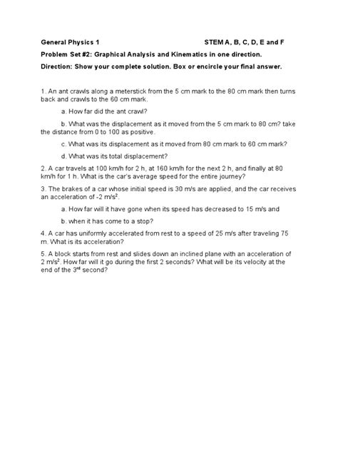 Problem Set Kinematics One Dimension Pdf Speed Acceleration