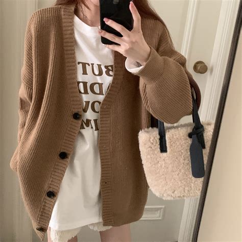 코디세트레터 프린팅 루즈핏 티셔츠브이넥 베이직 루즈핏 니트 가디건 세트 Ag117831e