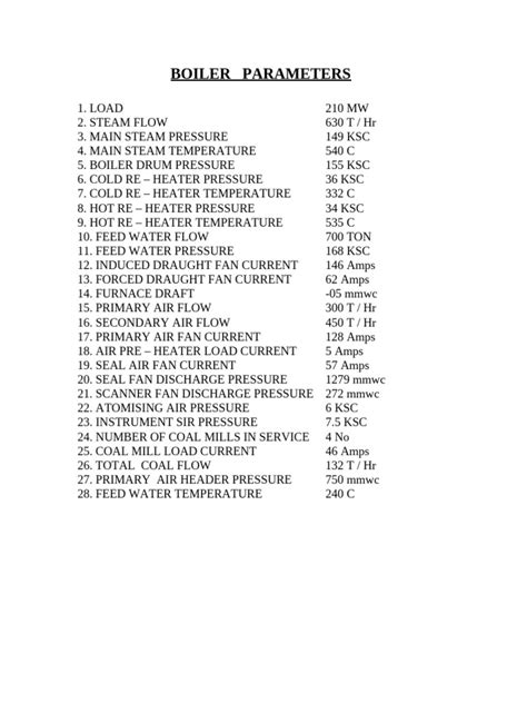 Boiler Parameters Pdf