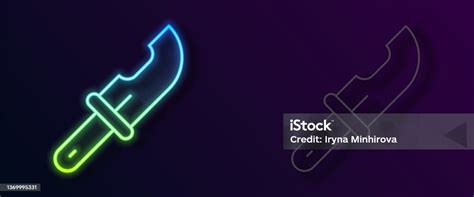 검은 색 배경에 고립 된 빛나는 네온 라인 헌터 나이프 아이콘 육군 칼 벡터 강철에 대한 스톡 벡터 아트 및 기타 이미지 강철 군사 금속 Istock