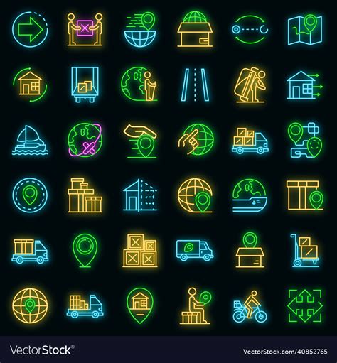 Relocation Icons Set Neon Royalty Free Vector Image