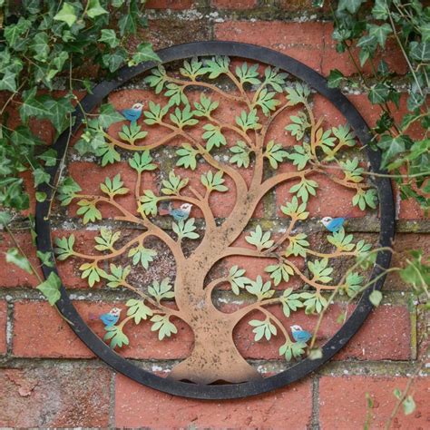 multi coloured circular tree of life garden wall art 60cm black