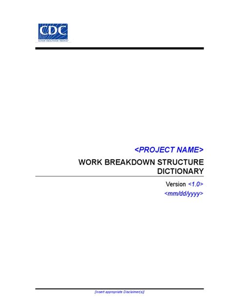 Cdc Up Wbs Dictionary Template Pdf Computing Computing And