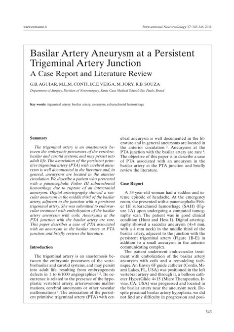 Pdf Basilar Artery Aneurysm At A Persistent Trigeminal Artery Junction A Case Report And