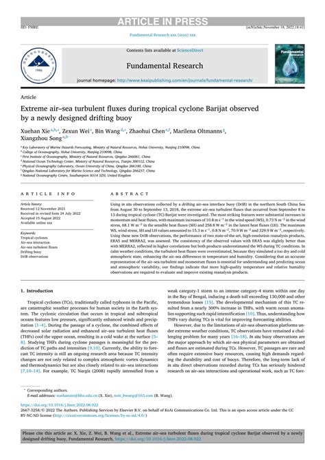 Pdf Extreme Air Sea Turbulent Fluxes During Tropical Cyclone Barijat