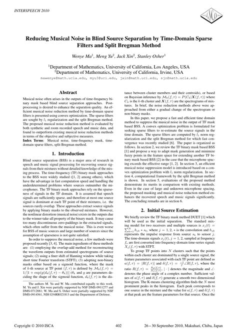 Pdf Reducing Musical Noise In Blind Source Separation By Time Domain Sparse Filters And Split