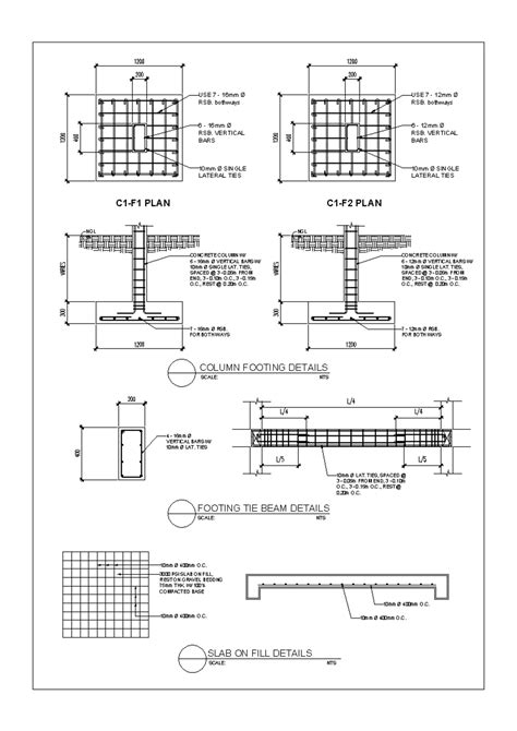 Column And Slab Details C1 F1 Plan C1 F2 Plan Use 7 16mm Ø Rsb