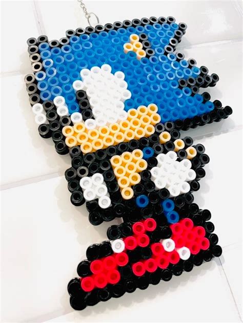Sonic The Hedgehog Sonic Movie Perler Bead Art Keychain Backpack Bling Handmade Collectable Sega