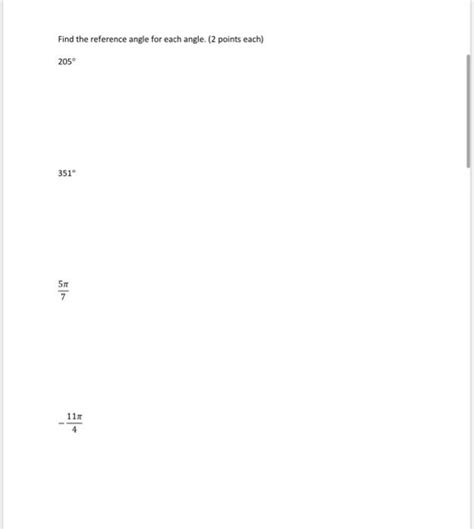 Solved Find The Reference Angle For Each Angle 2 Points Chegg Com