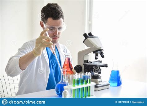 Research Scientist Is Using Micropipette Filling Test Tubes Stock Photo Image Of