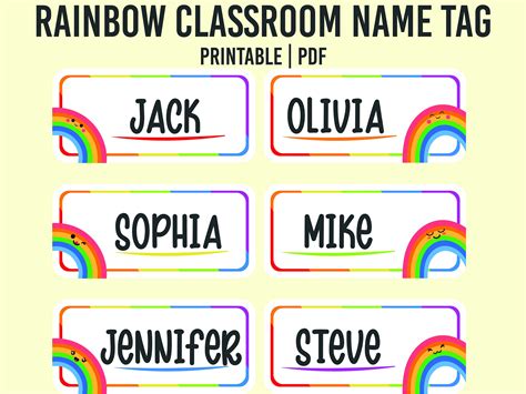 classroom name tags template cute face rainbow editable printable elementary school name