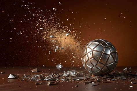Metallic Sphere Explosion In Dark Brown Background Generated By Ai Stock Illustration